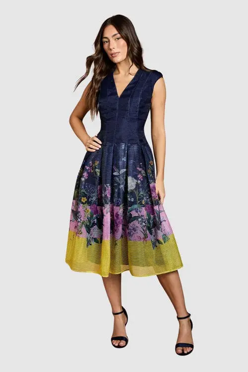 Coast Burnout Organza Drop Waist Midi Dress - Navy