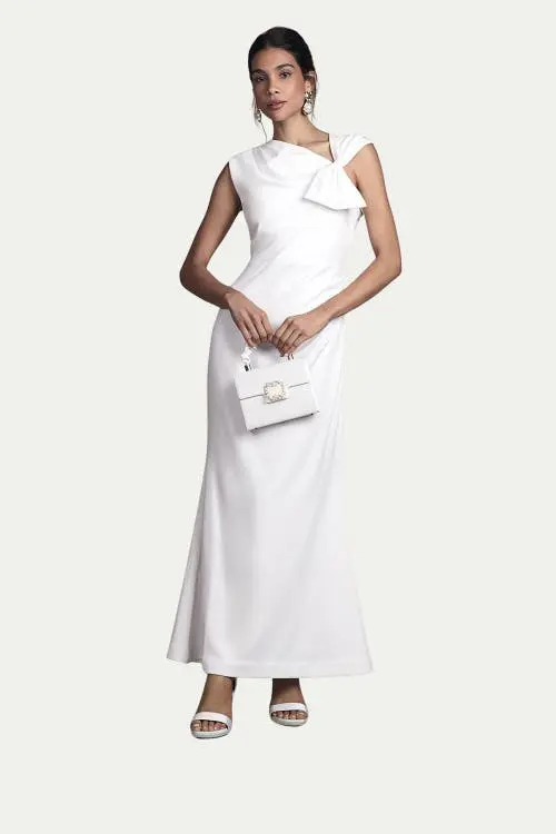 Coast Asymmetrical Neckline Bow Detail Crepe Gown