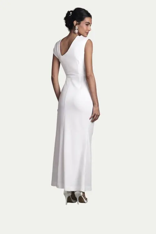 Coast Asymmetrical Neckline Bow Detail Crepe Gown