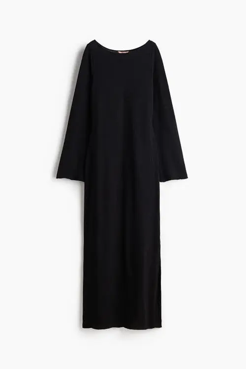 H&m Fine-knit Boat-neck Dress - Black