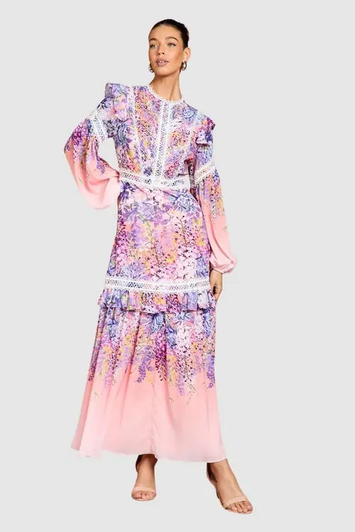 Coast Lace Frill Detail Maxi Dress - Pink