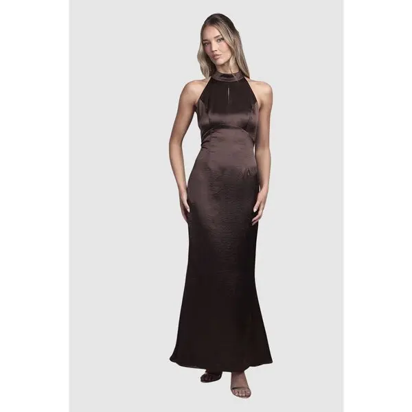 Coast Satin Halterneck Maxi Dress With Keyhole Detail - Chocolate