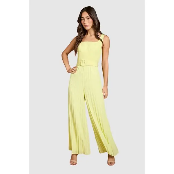 Coast Seam Detail Pleated Wide Leg Jumpsuit - Lemon