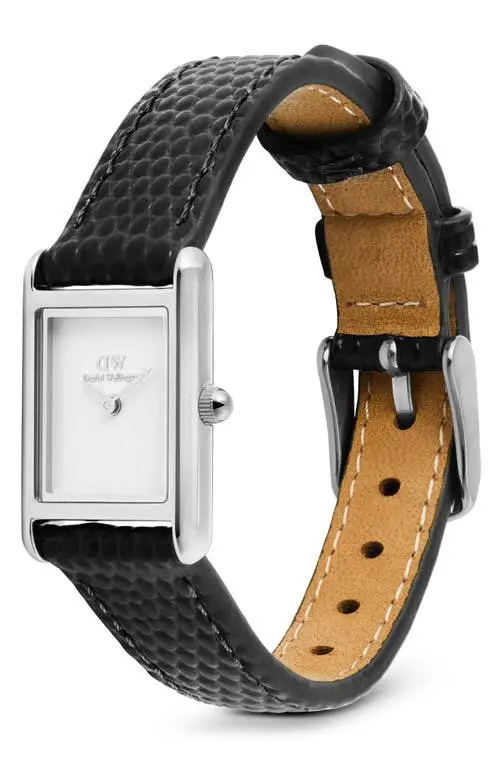 DANIEL WELLINGTON Rectangular Leather Strap Watch - Silver-tone/black
