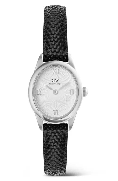 DANIEL WELLINGTON Ophelia Mini Leather Strap Watch - Silverone/black