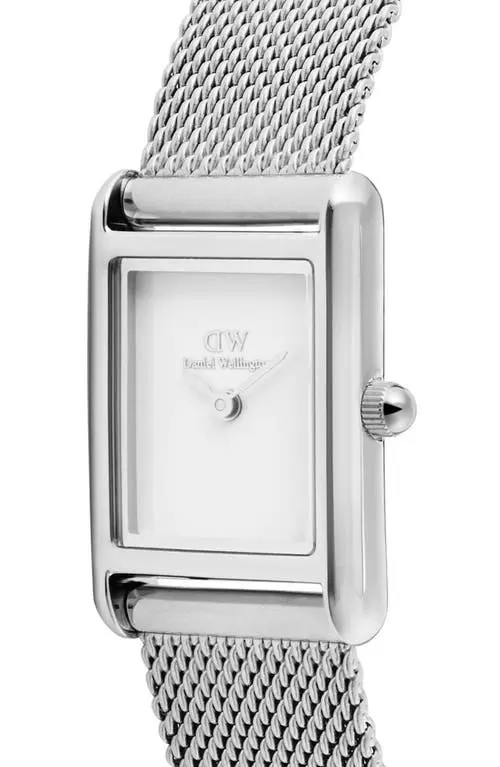 DANIEL WELLINGTON Bound Mini Tank Mesh Strap Watch - Silverone
