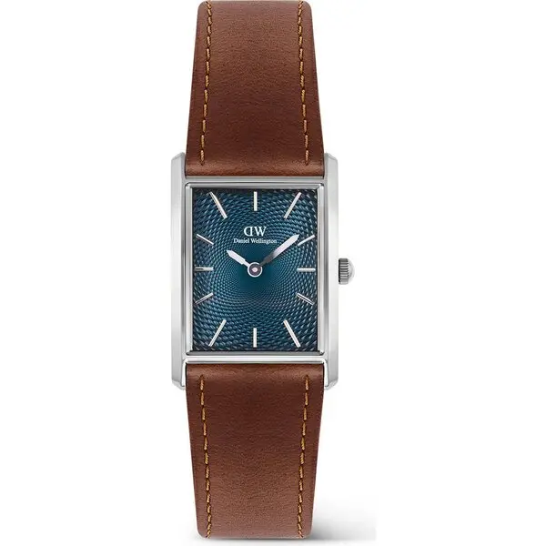 DANIEL WELLINGTON Bound Tank Leather Strap Watch - Silverone