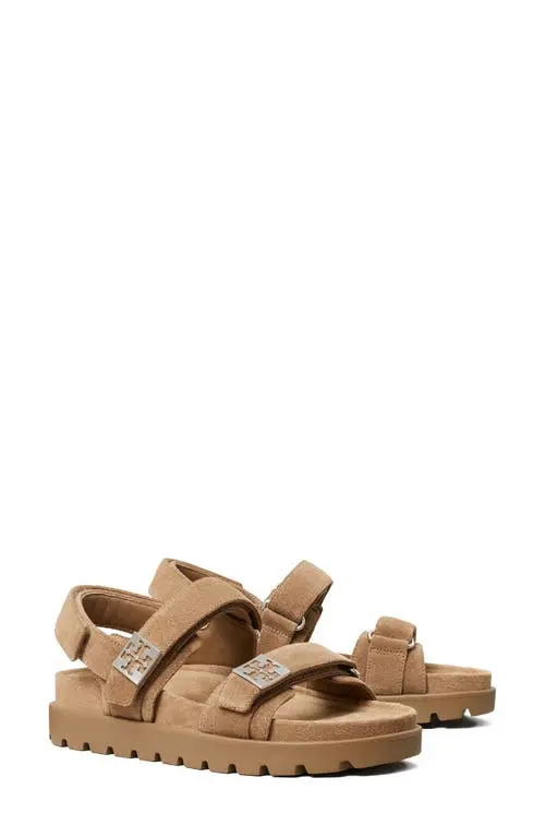 Tory Burch Suede Sport Sandals With Lug Sole - River Rock/silver
