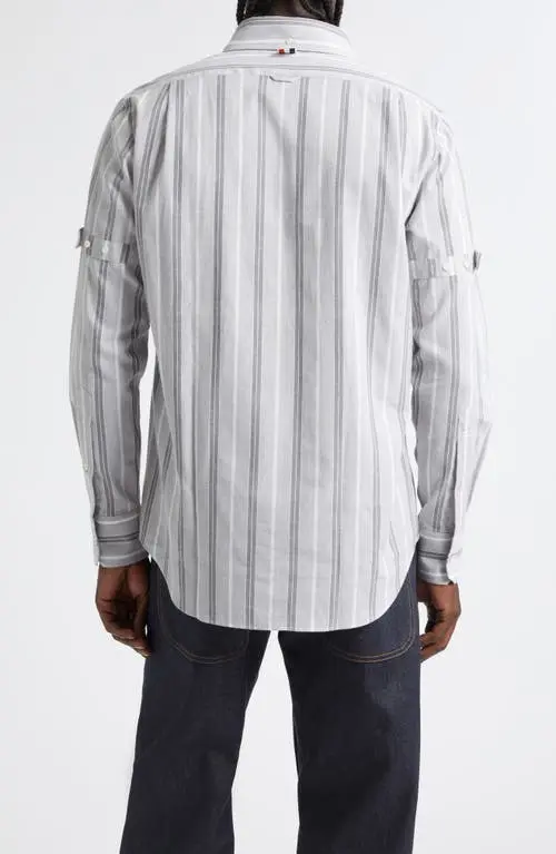 Thom Browne Straight Fit Stripe Cotton Button-down Shirt
