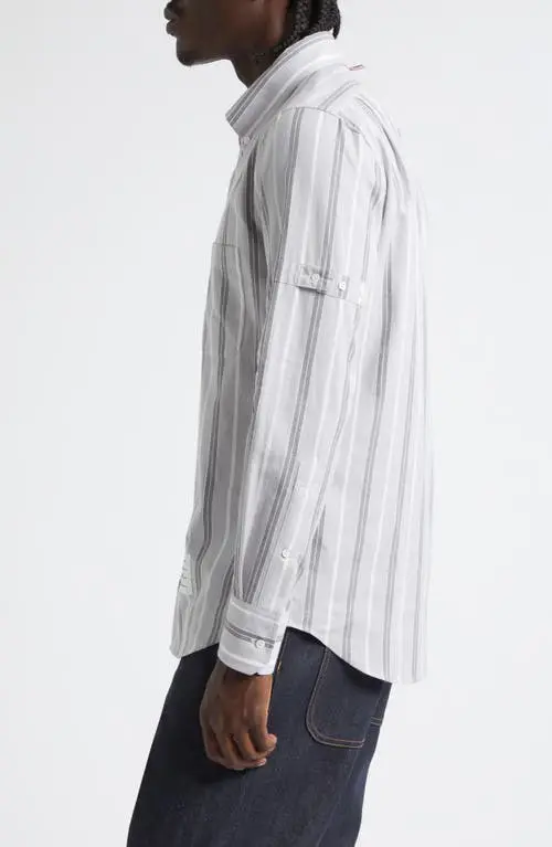 Thom Browne Straight Fit Stripe Cotton Button-down Shirt