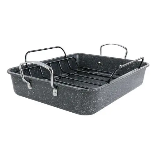 KENMORE 16.5 Inch Large Carbon Steel Roaster With Rack - Grey