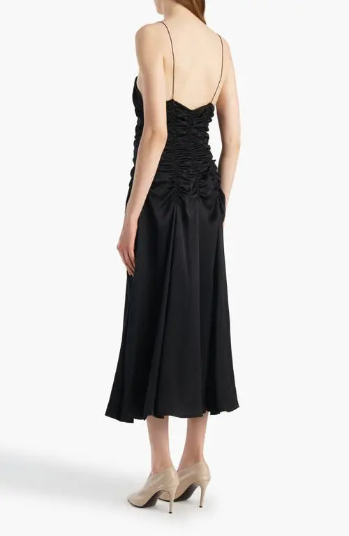Khaite Raina Ruched Silk Midi Slipdress - Black
