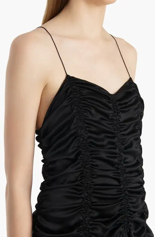 Khaite Raina Ruched Silk Midi Slipdress - Black