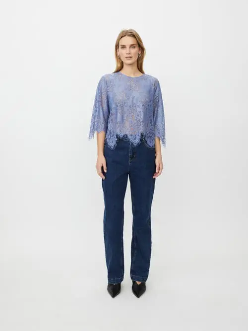 MASAI COPENHAGEN Mabeldora Lace Top With Scalloped Edges And 3/4 Sleeves