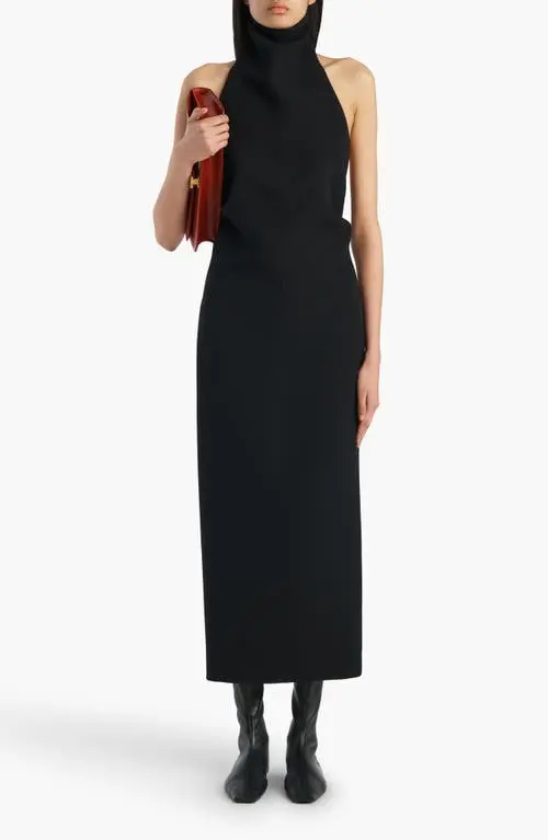 Khaite Roxanne Funnel Neck Double Face Crepe Halter Dress - Black
