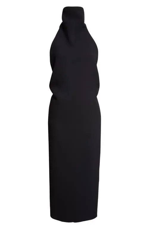 Khaite Roxanne Funnel Neck Double Face Crepe Halter Dress - Black