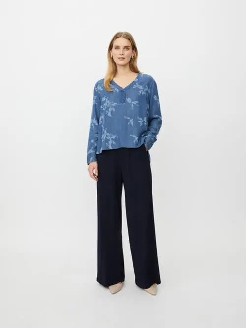 MASAI COPENHAGEN Denim Floral Print V-neck Blouse