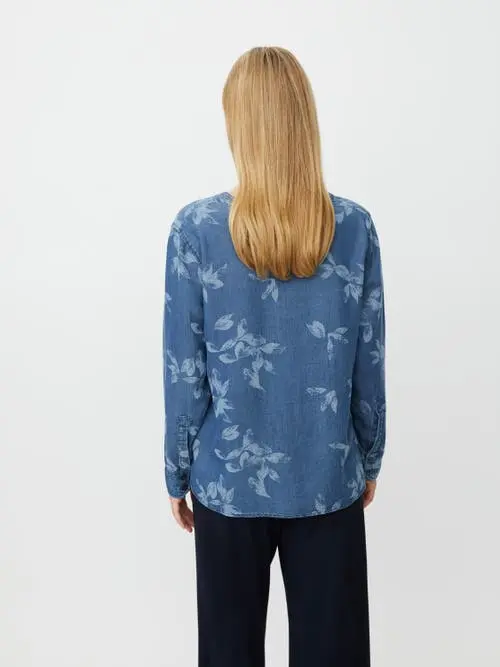 MASAI COPENHAGEN Denim Floral Print V-neck Blouse