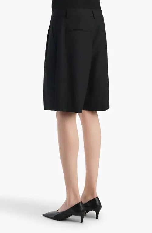 Khaite Auggie Pleated Wool Wide Leg Shorts