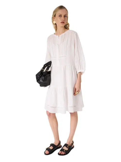 Gerard Darel Pintuck Tiered Midi Lace Dress