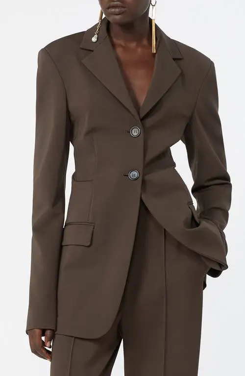 Sportmax Palo Long Stretch Jacket With Notched Lapels And Padded Shoulders - Chocolate