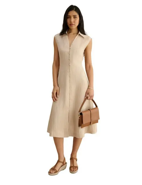 HOBBS LONDON Charlize Button-front Midi Dress - Neutral