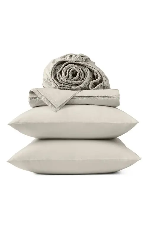COYUCHI Lattice Organic Cotton Percale Sheet Set - Stone