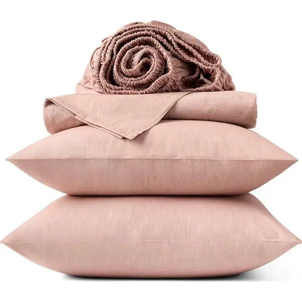 COYUCHI Crinkled Organic Cotton Percale Sheet Set - Praline Chambray