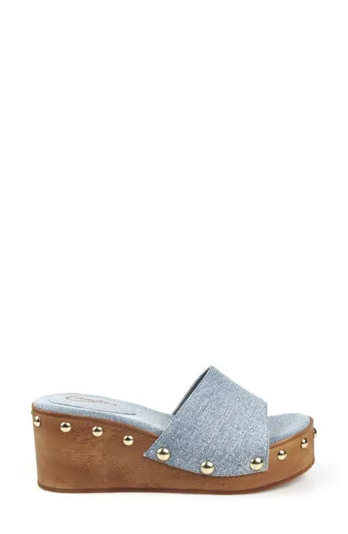 CANDIE'S Jewell Platform Wedge Slide Sandal - Blue Fabric