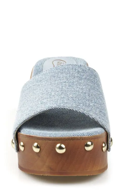 CANDIE'S Jewell Platform Wedge Slide Sandal - Blue Fabric