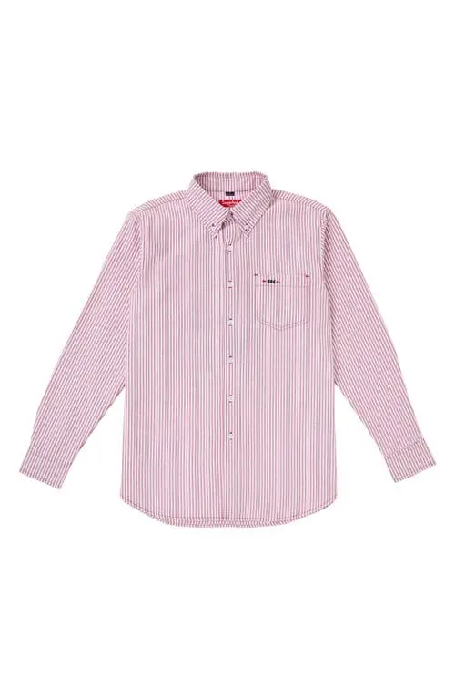 SUGARLOAF SOCIAL CLUB The Tournament Stripe Cotton Blend Button-down Oxford Shirt - Red