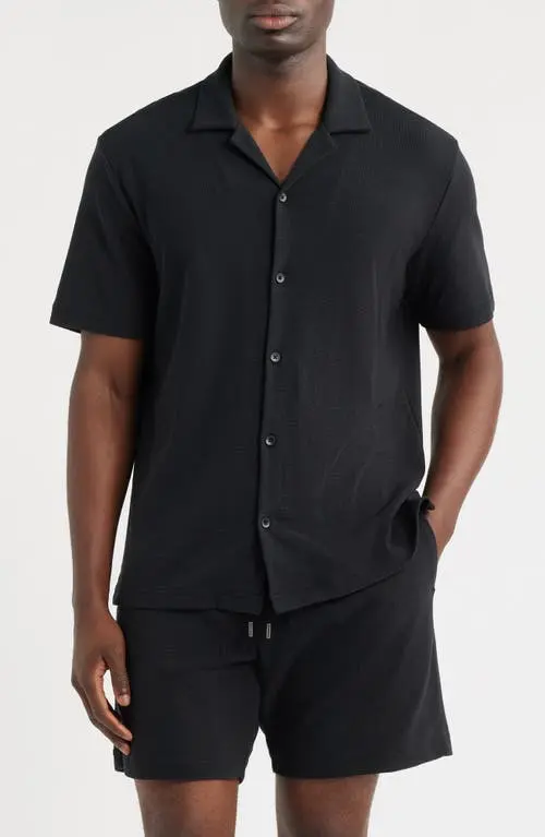 Nordstrom Seaport Knit Cotton Camp Shirt - Black
