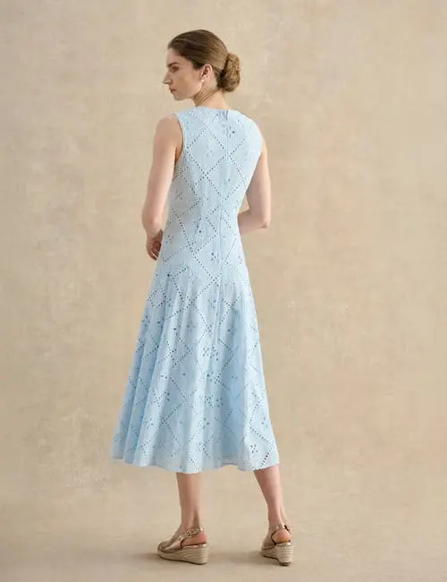 HOBBS LONDON Lexia Embroidered Eyelet Dress - Paleblue