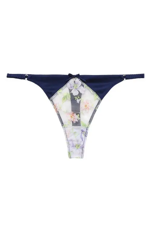 FLEUR DU MAL Elara Embroidered Thong - Midnight Navy