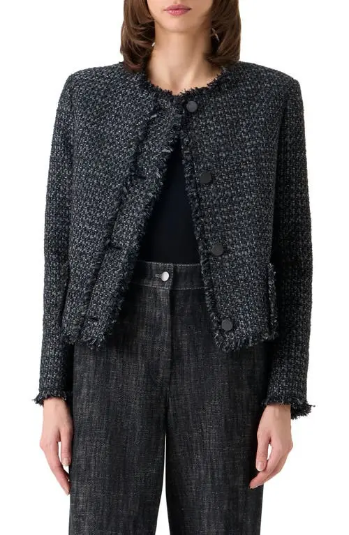 Akris Boxy Fringe Cotton Blend Tweed Jacket - Black-stone