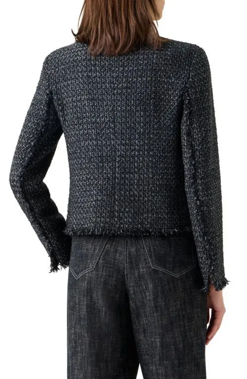 Akris Boxy Fringe Cotton Blend Tweed Jacket