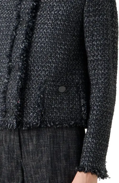 Akris Boxy Fringe Cotton Blend Tweed Jacket