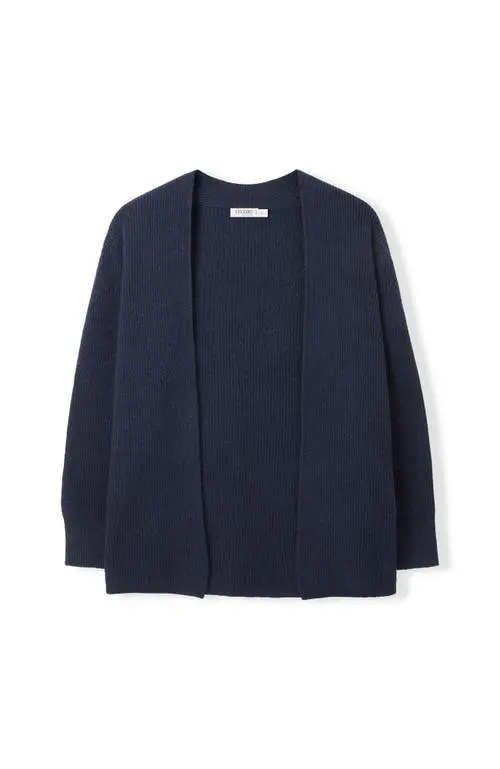 CELTIC & CO. Longline Ribbed Knit Open Front Cardigan - Navy