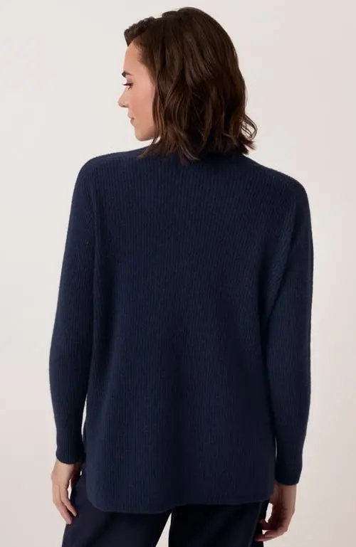 CELTIC & CO. Longline Ribbed Knit Open Front Cardigan - Navy