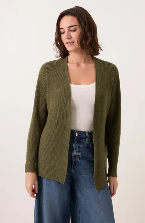 CELTIC & CO. Longline Ribbed Knit Open Front Cardigan - Olive