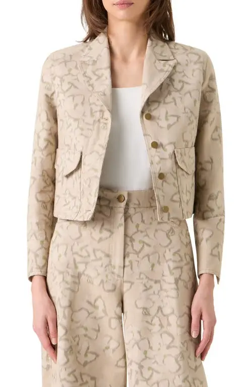 Akris Ikat Floral Print Cropped Cotton Blend Canvas Jacket - Beige-olive