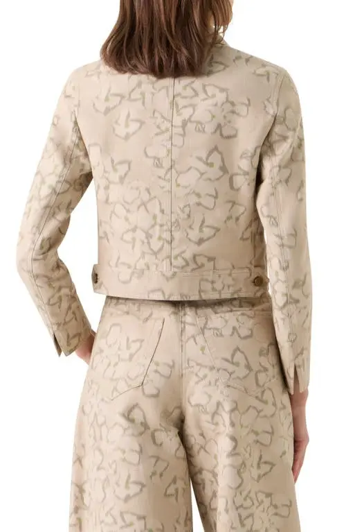 Akris Ikat Floral Print Cropped Cotton Blend Canvas Jacket