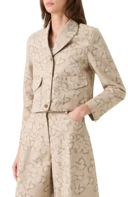 Akris Ikat Floral Print Cropped Cotton Blend Canvas Jacket