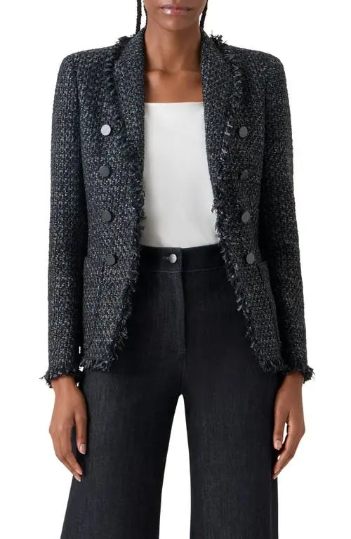Akris Fringe Cotton Blend Tweed Cutaway Jacket - Black-stone