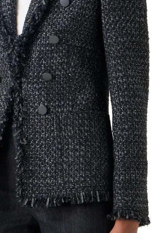 Akris Fringe Cotton Blend Tweed Cutaway Jacket