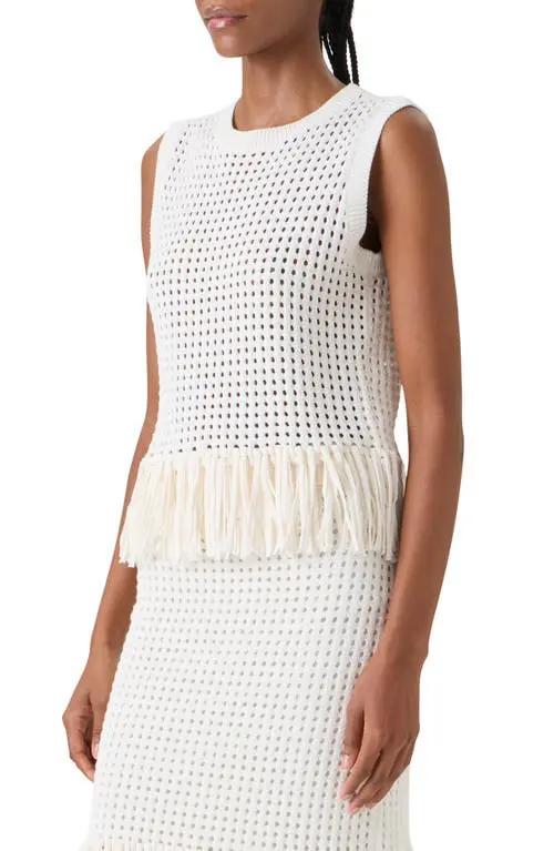 Akris Fringe Hem Mesh Knit Cotton Shell