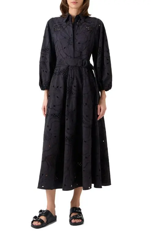 Akris Floral Embroidered Eyelet Cotton Poplin Shirtdress - Black