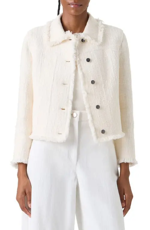 Akris Fringe Cotton Blend Tweed Jacket - Cream