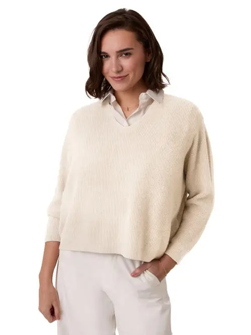 CELTIC & CO. Ribbed V-neck Jumper - Ecru