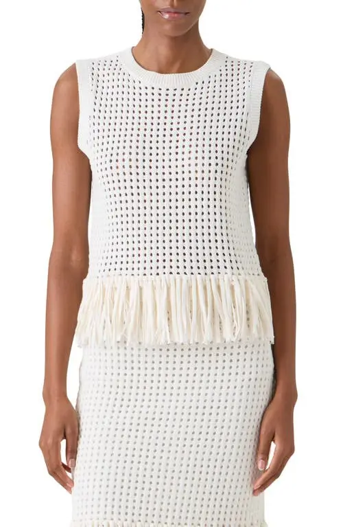 Akris Fringe Hem Mesh Knit Cotton Shell - Cream